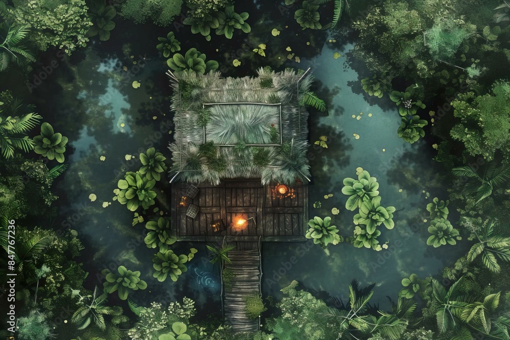 DnD Battlemap Swamp Hideout Map: Hidden location in nature with water ...