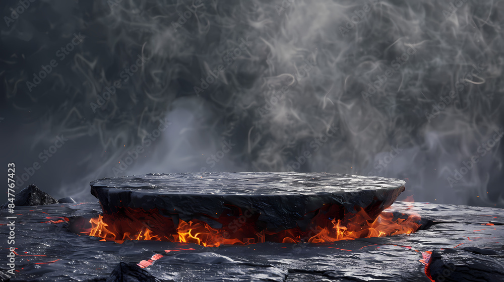 Fire lava podium rock volcano background product magma display 3d scene ...