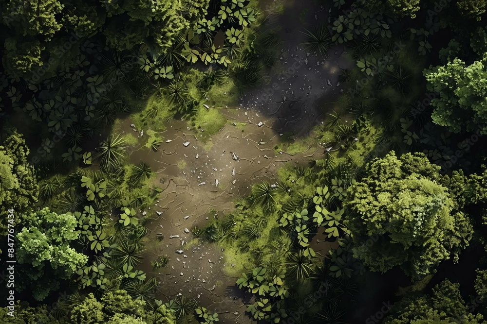 DnD Battlemap Swamp Path Battlemap - Muddy terrain with trees and ruins ...