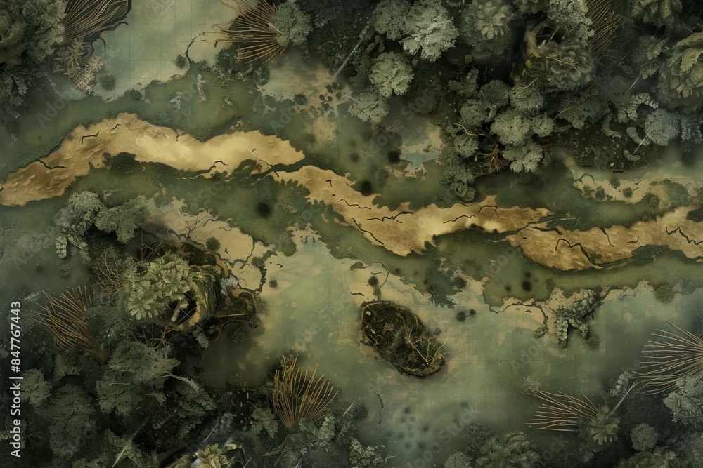DnD Battlemap Swamp Path Battlemap - Muddy terrain with trees and ruins ...