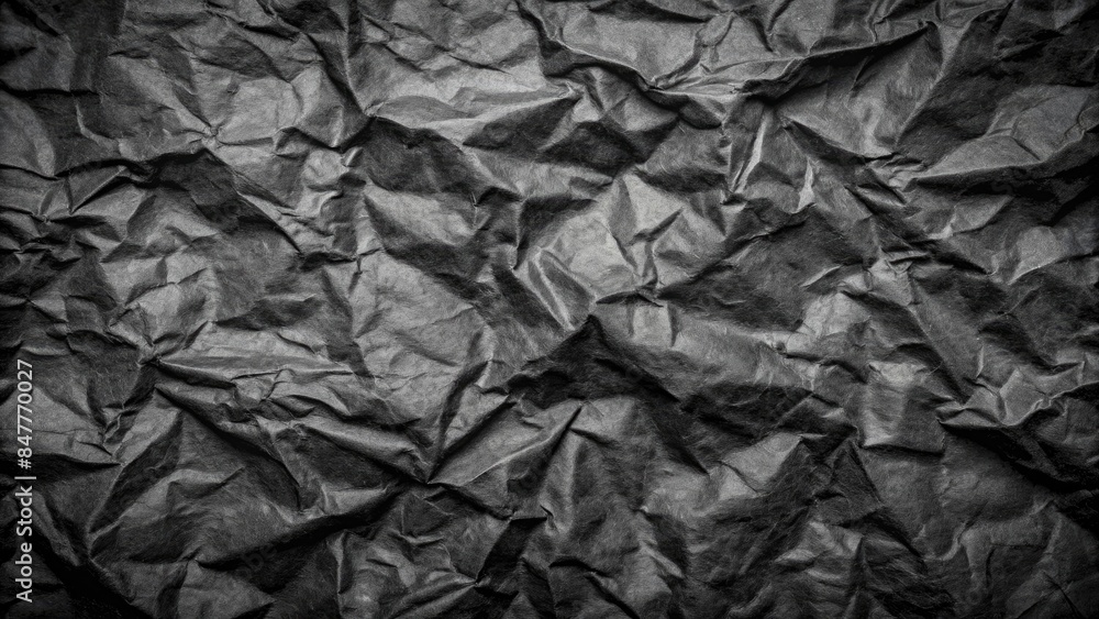 Crumpled black paper with deep creases and a rugged texture wrinkled ...
