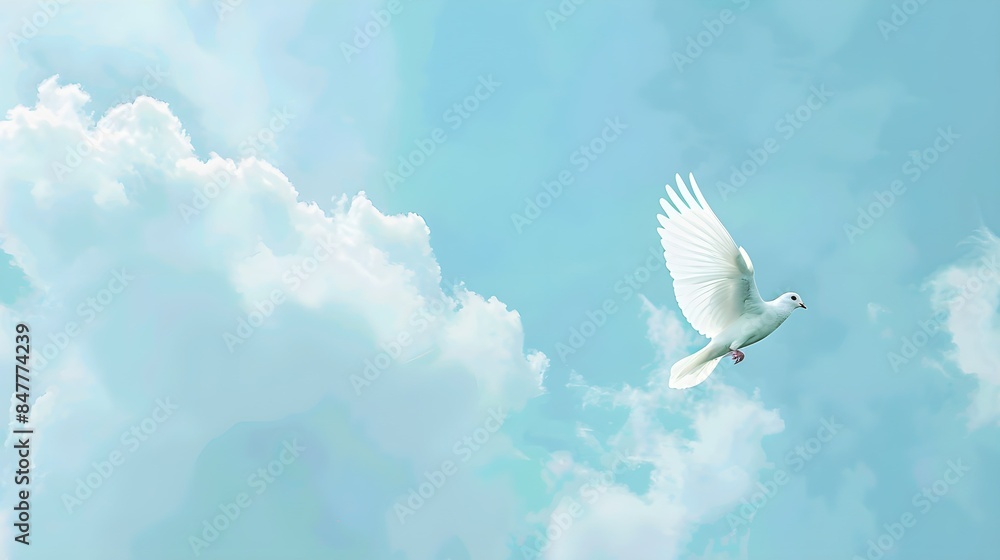 sky funeral background with white dove, copy space for text Stock ...