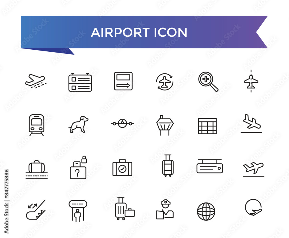 Airport icon collection. Related to plane, boarding pass, traveler ...