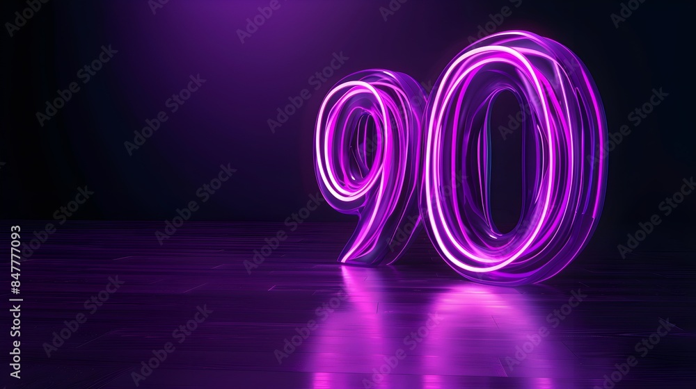 number 90 purple color 3D neon glowing lines on dark background Stock ...