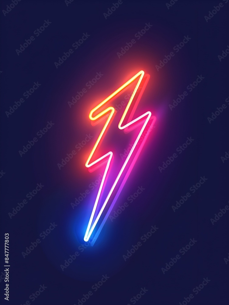 Neon lightning bolt icon. Glowing neon thunder flash sign, electrical ...