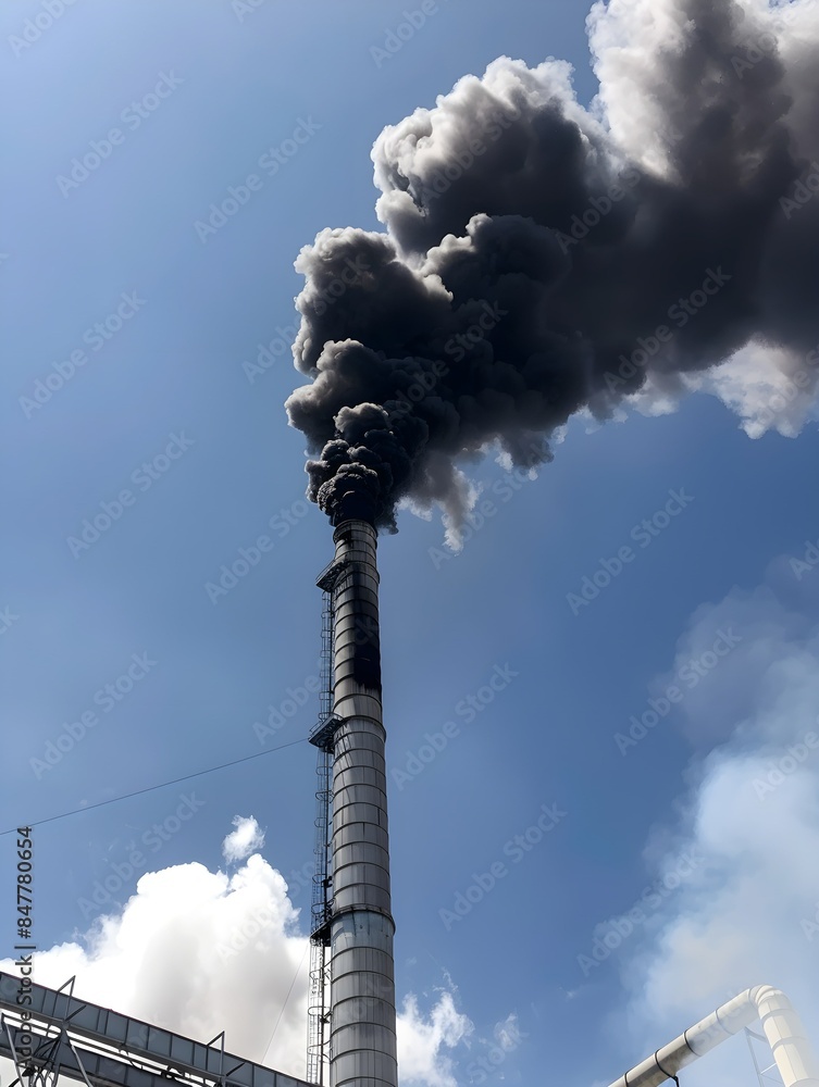 Industrial Impact Coal power plant with high pipes emitting black smoke ...