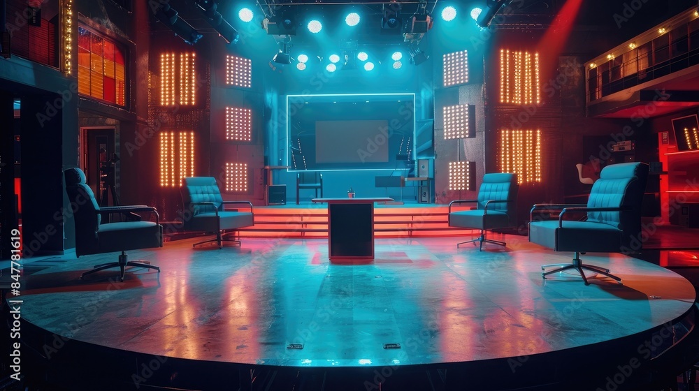 Stage Set for Showbiz: An Empty Game Show Talk Show Set with Stage ...