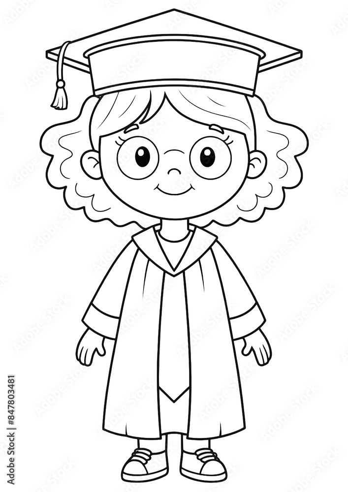 Coloring page of cartoon character in graduation cap and gown Stock ...