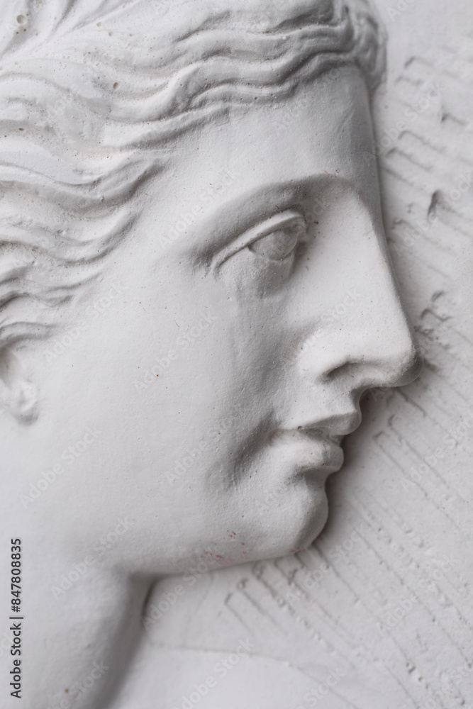 Gypsum copy of ancient statue head isolated on white background ...