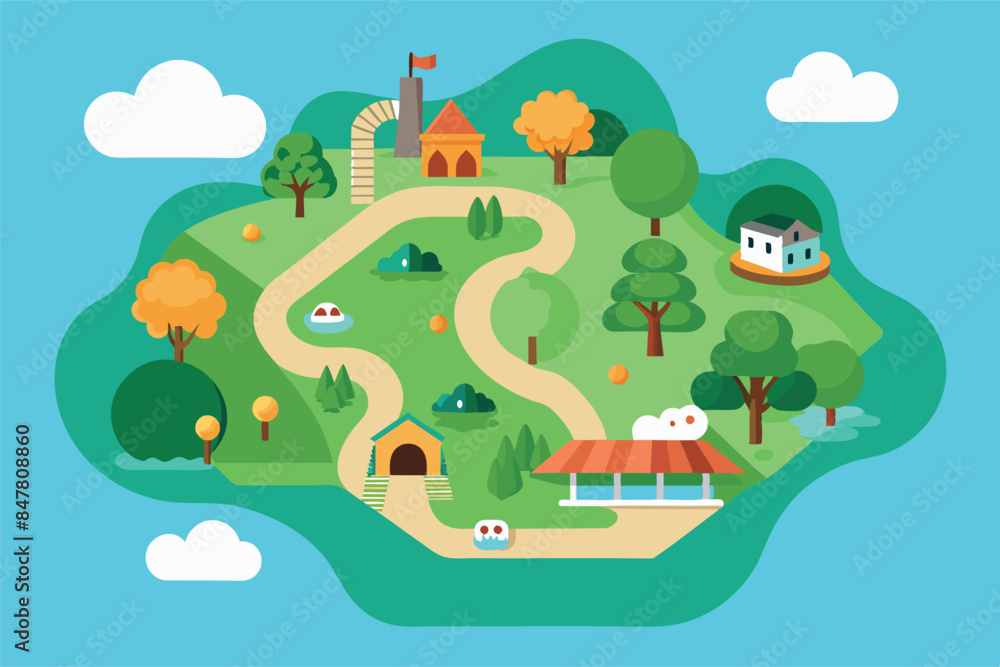 theme park or zoo. there are paths connecting the different areas and ...