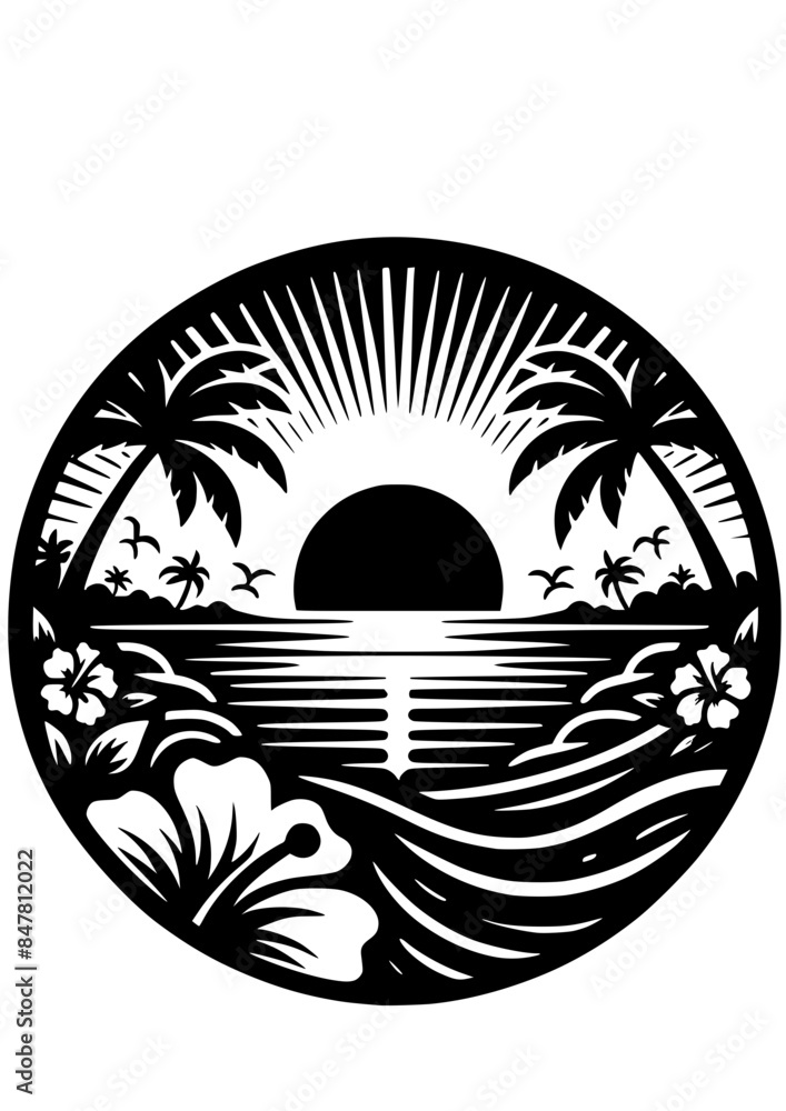 Hawaii SVG, Palm tree SVG, Hawaii Landscape, Hibiscus SVG, Sunset SVG ...