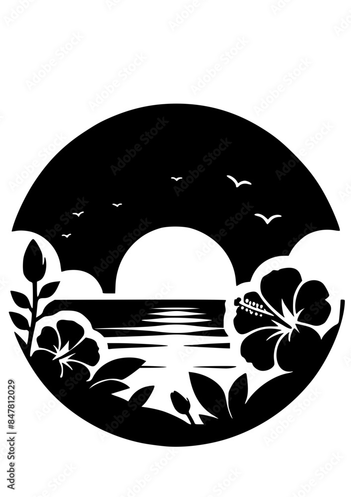 Hawaii SVG, Palm tree SVG, Hawaii Landscape, Hibiscus SVG, Sunset SVG ...