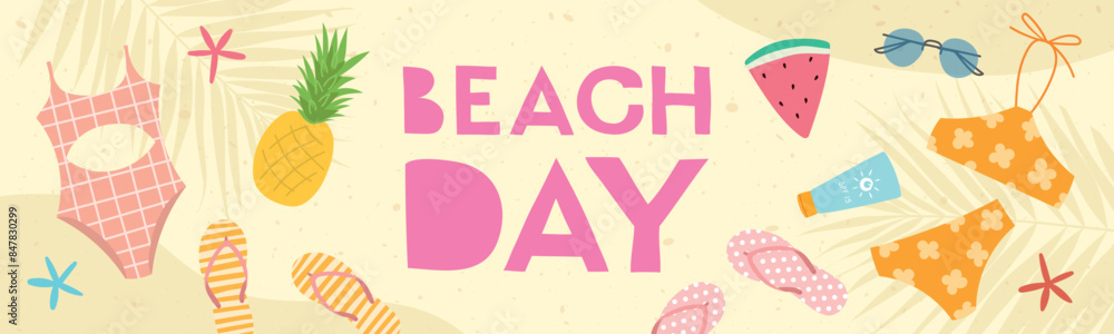 Beach day. Summer atmosphere header, banner. Trendy vector illustration ...