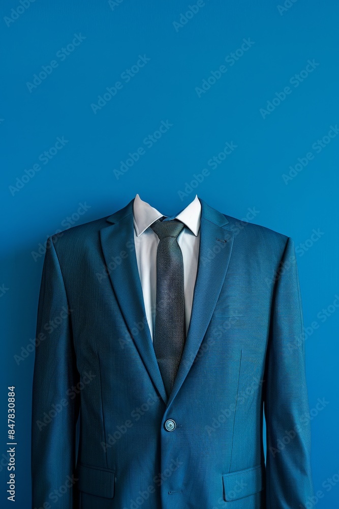 Business suit without a head on a bright blue background. Concept of ...