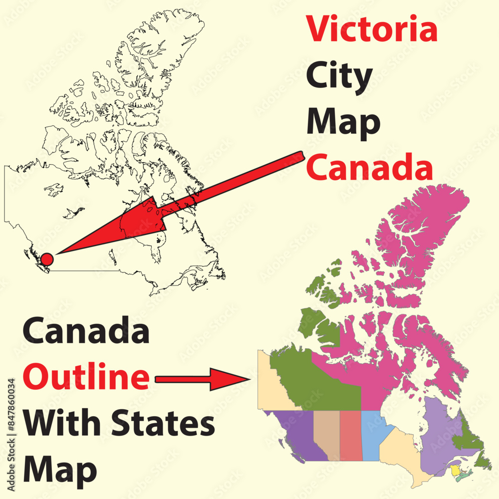 Victoria map vector of Canada, Victoria line map, Victoria with city ...