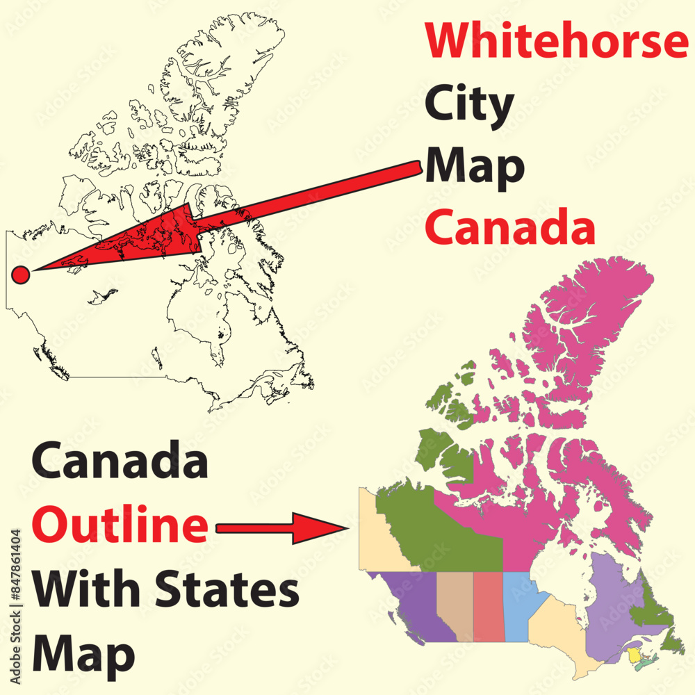 Whitehorse map vector of Canada, Whitehorse line map, Whitehorse with ...