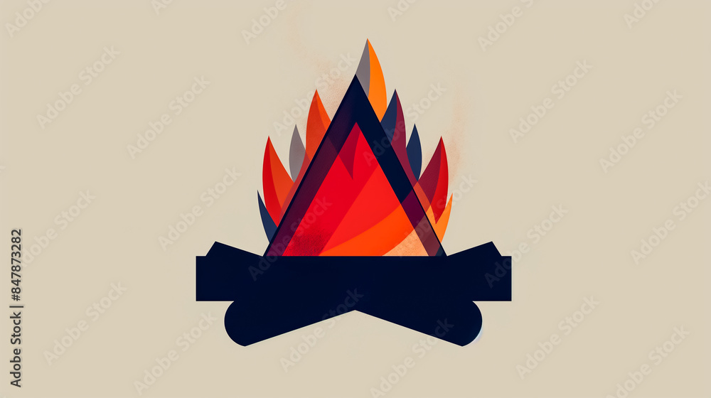 Minimalist Campfire Illustration, Stylized Flames and Logs with ...