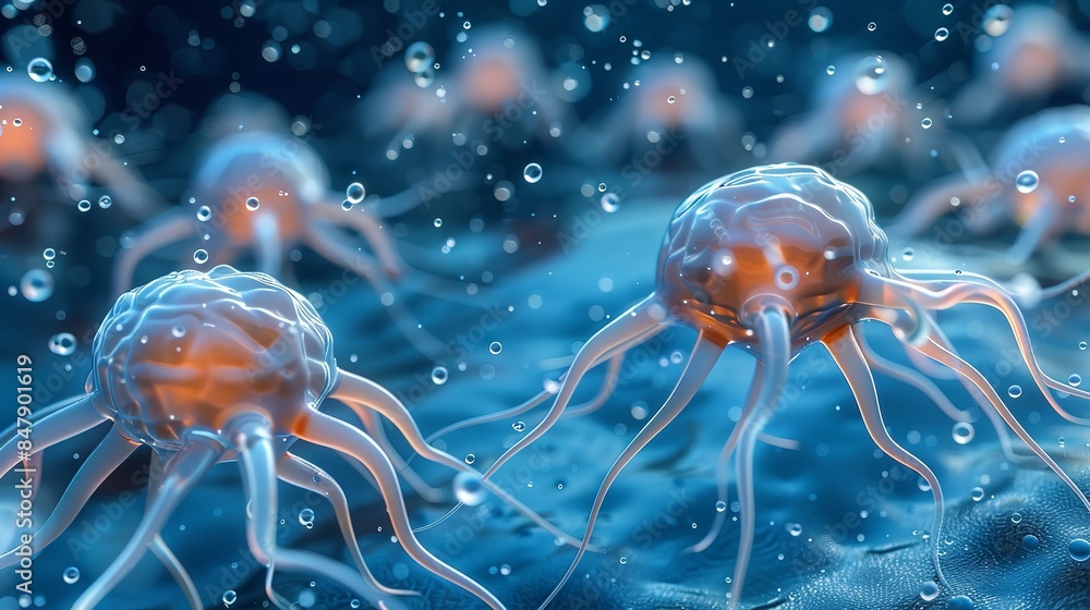 An image of cancer cells in a microscopic view. The cells appear to be ...