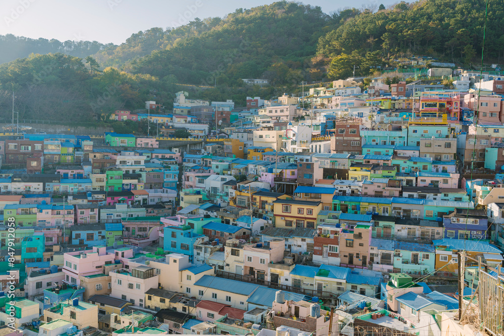 beautifully captures the dense, colorful hillside houses of Gamcheon ...