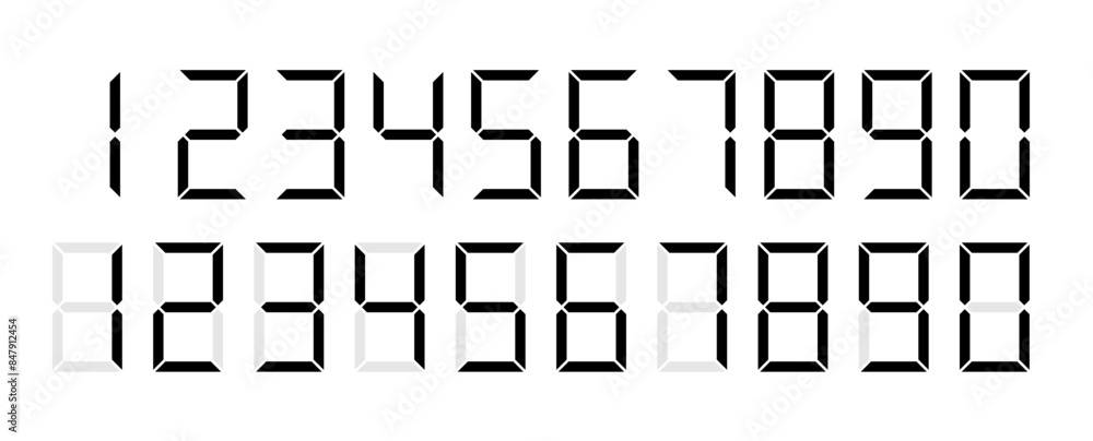 Black digital numbers. Digital clock numbers. Vector illustration Stock ...