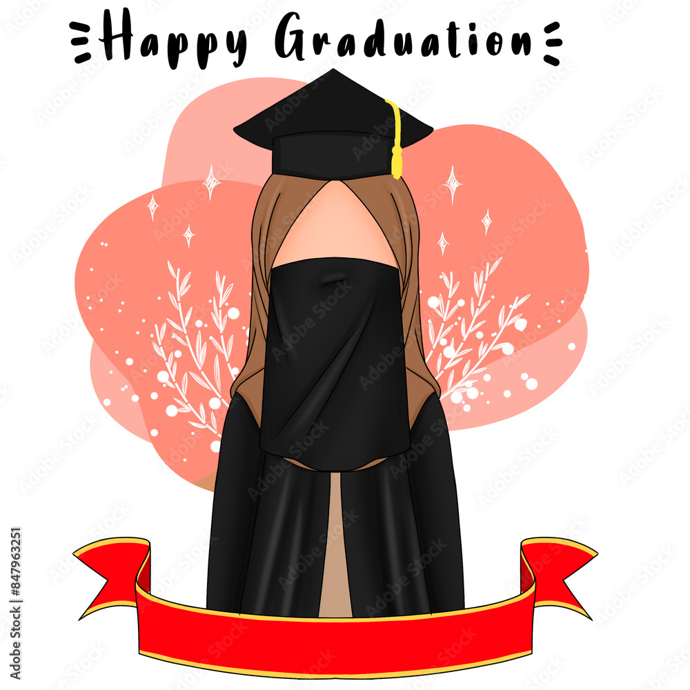PNG. Woman graduation hijab with niqab and alma mater - isolated with ...