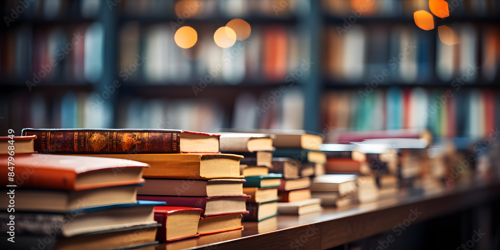 Abstract blurred empty college library interior space. use for ...