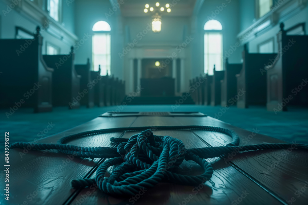 Kidnapping scenario, with a victim held captive in a dimly lit room ...