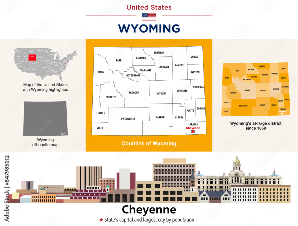 Wyoming counties map and at-large congressional district map. Skyline ...