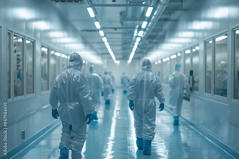 Minimalist aesthetic image of workers in a bright, open factory ...
