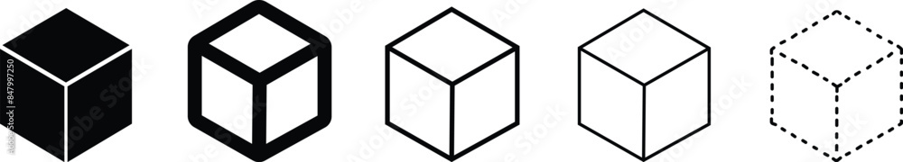Cube vector icon set. Black Cube icons. simple template virtual reality ...