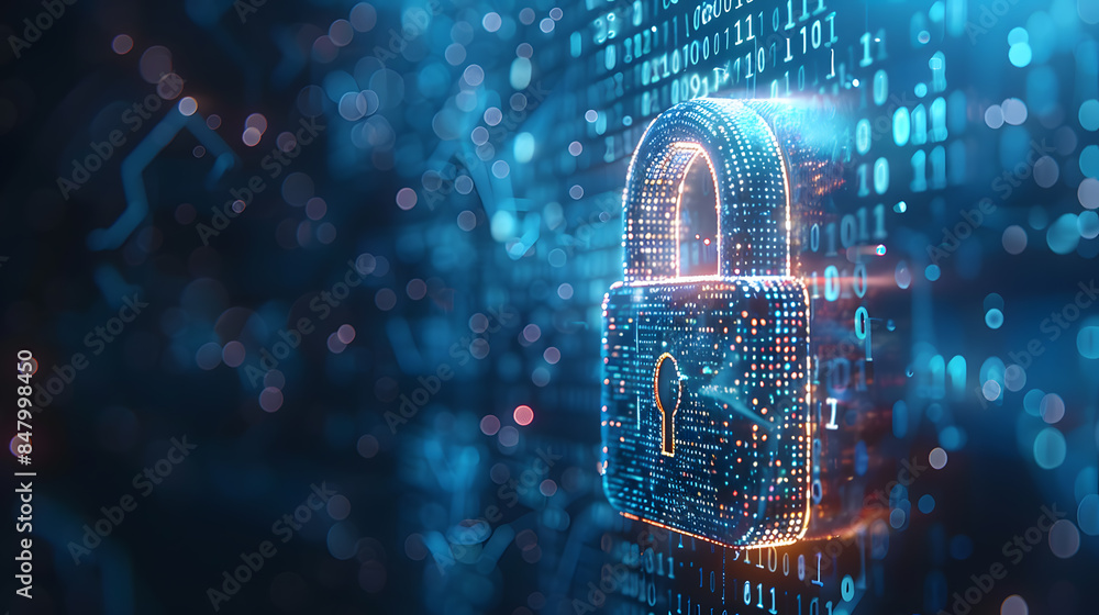 digital padlock on abstract cyber security technology background with binary code Stock ...