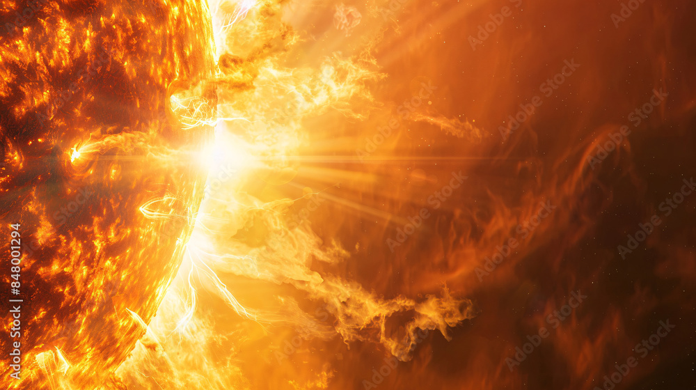 Intense close-up shows the turbulent solar surface with solar flares ...