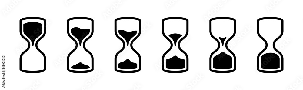 Hourglass timer icon set. Sandglass countdown flow symbol collection ...