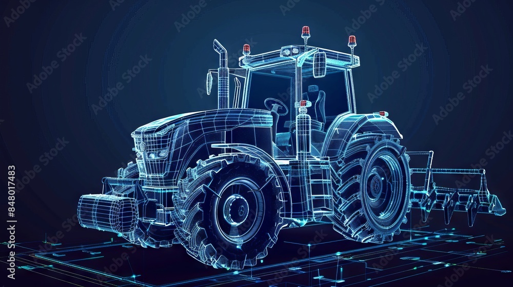 A farm tractor concept in 3D vector illustration is presented in a ...