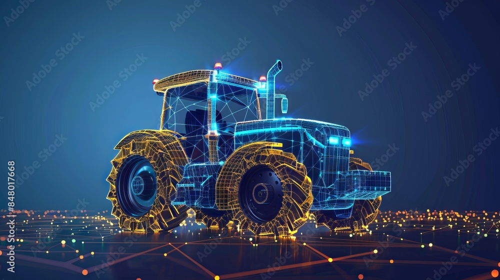 A farm tractor concept in 3D vector illustration is presented in a ...