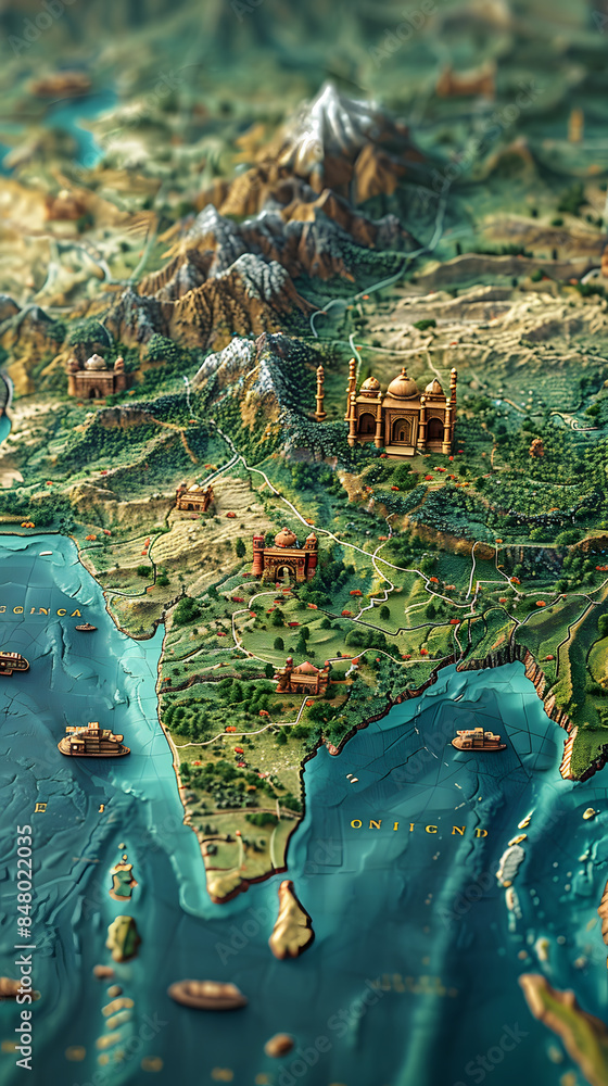detailed map of India, Asia with all states and country boundary Stock ...
