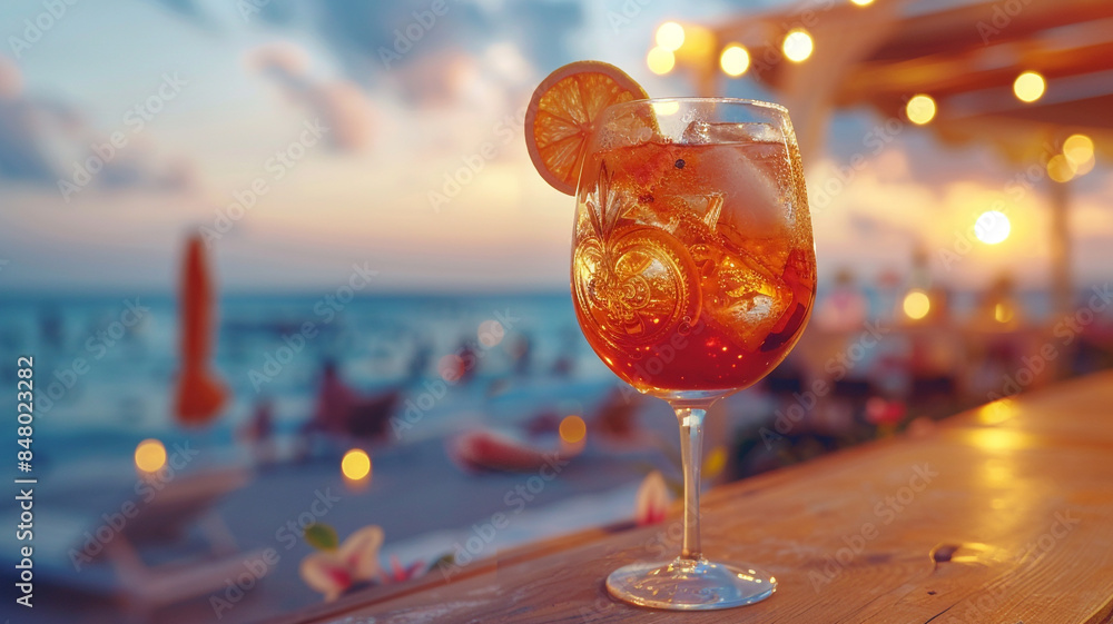 Cocktail on the beach. A visual image of seaside elegance, with an ...