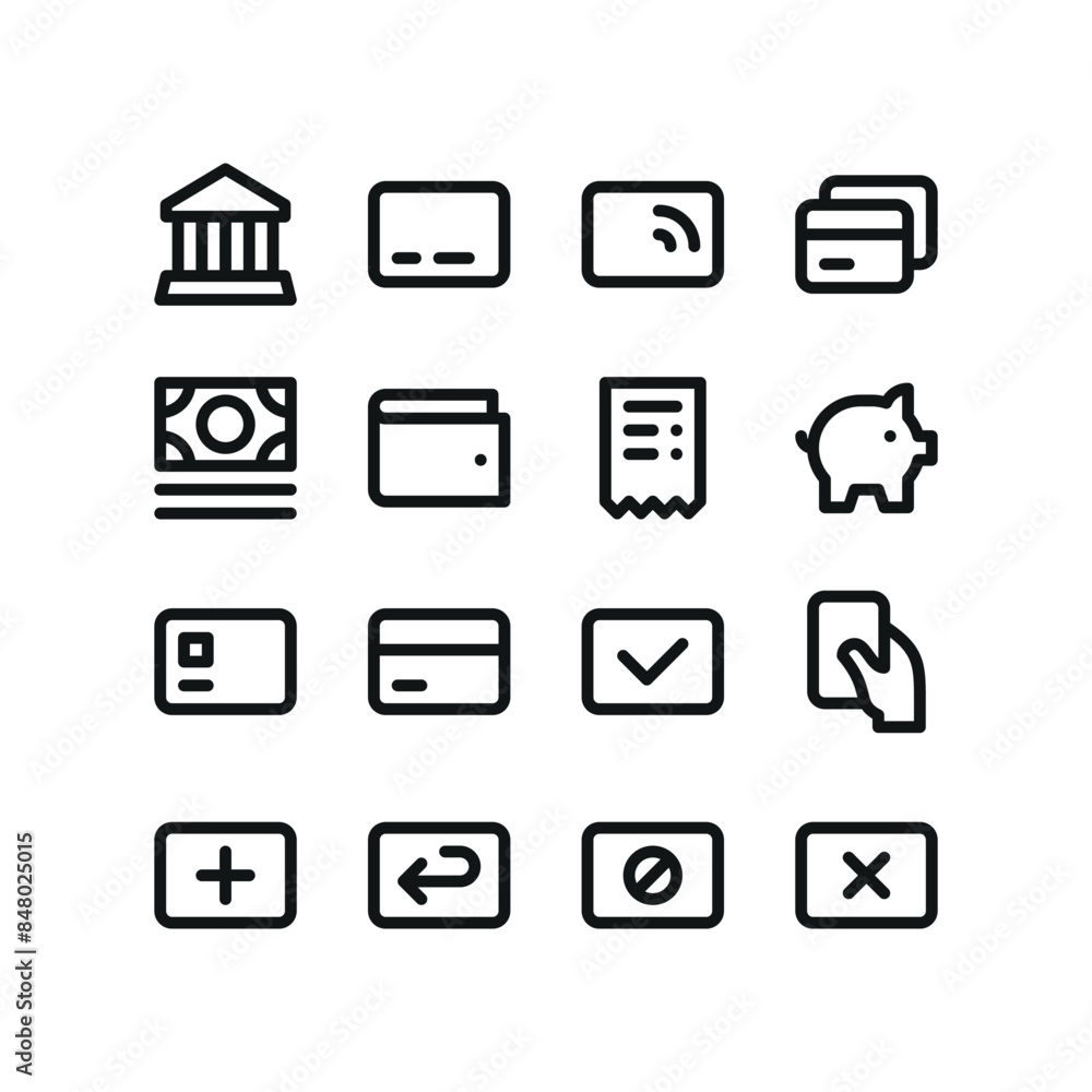 Bank card payment icons. Set of UI isolated icons with editable stroke ...