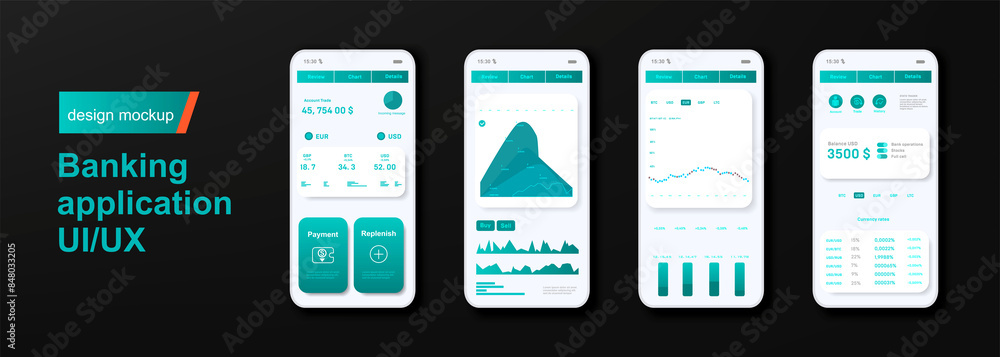 Financial mobile app template. Mobile banking system user interface ...