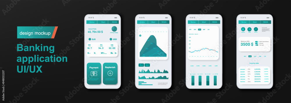 Financial mobile app template. Mobile banking system user interface ...