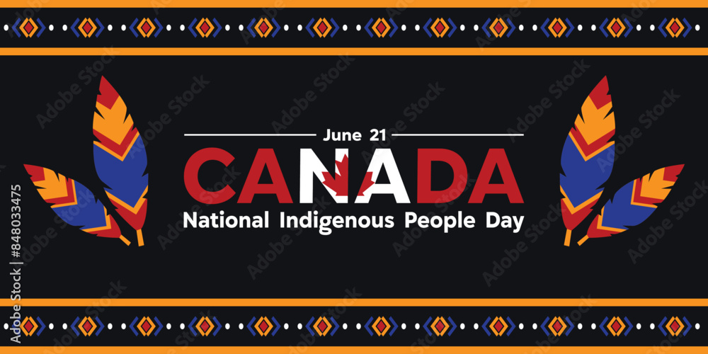 Canada National Indigenous Peoples Day. Canadian flags, feathers and ...