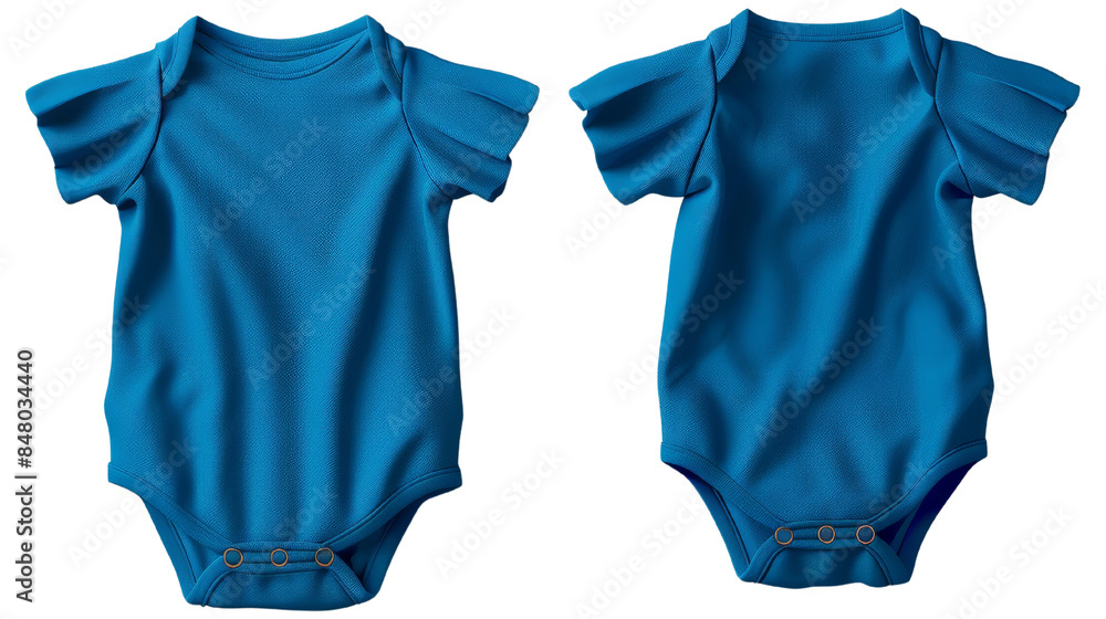 Front and back view of a blue baby onesie featuring cute ruffled ...