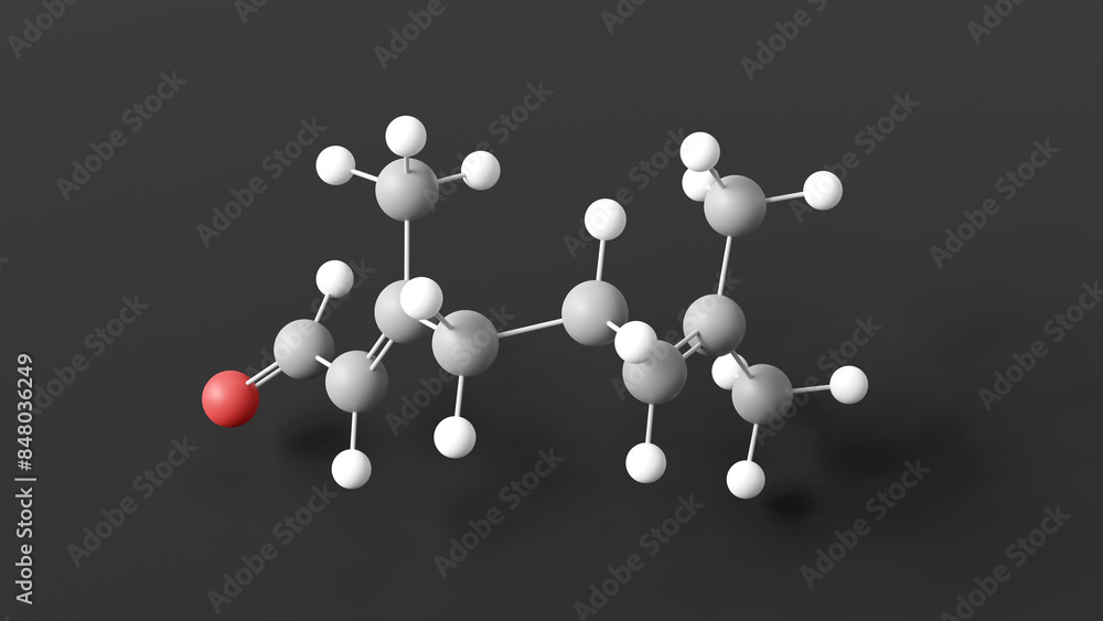 geranial molecule 3d, molecular structure, ball and stick model ...