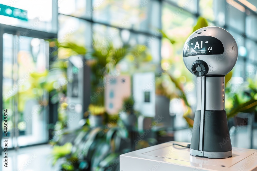 AI powered robot in a modern workspace, representing the integration of ...