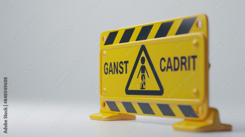 Bright yellow construction warning sign with bold black and yellow ...