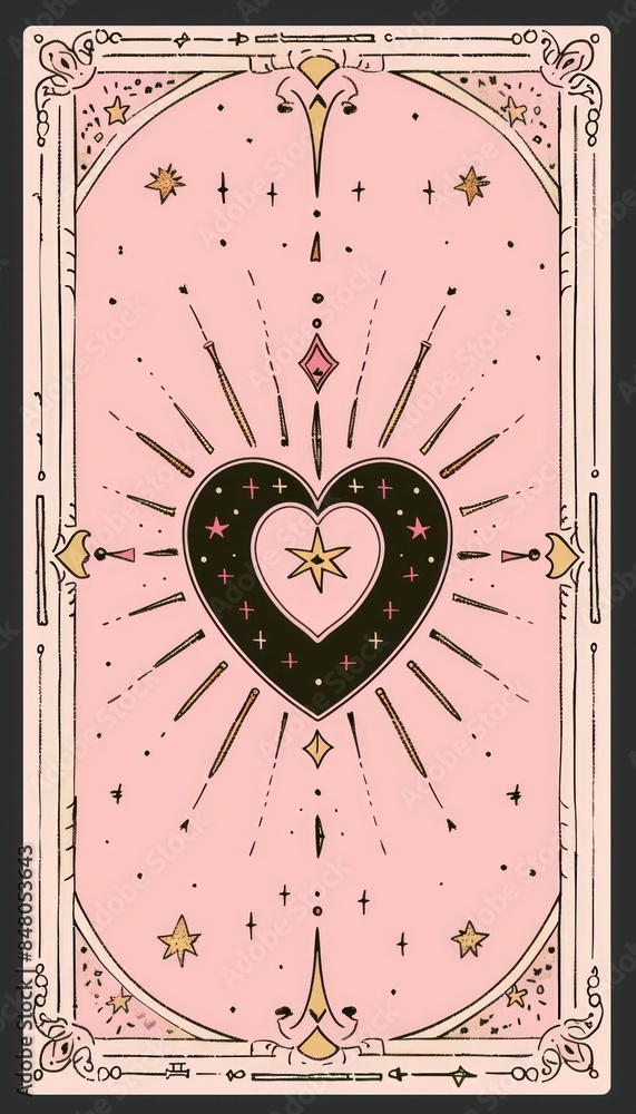 Intriguing mystical heart tarot card illustration featuring cosmic and ...
