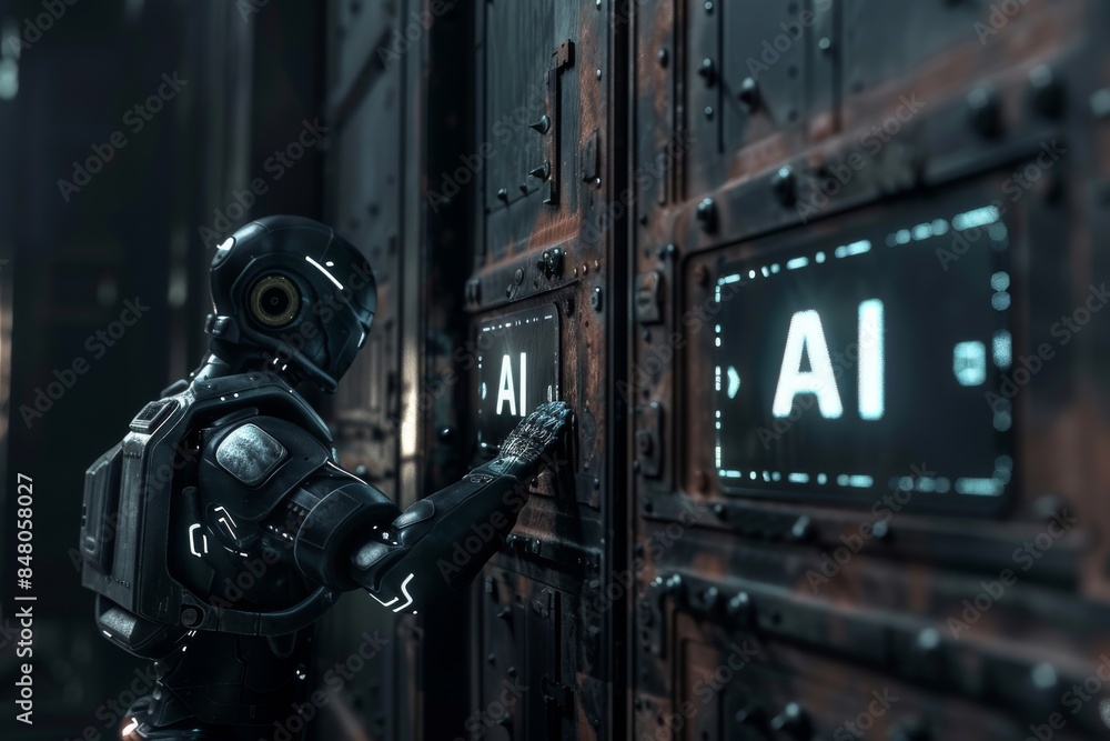 Robot interacting with an AI interface in a high tech environment ...