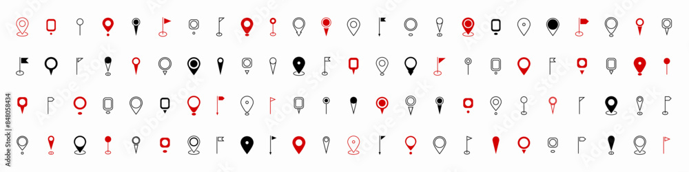 Map pin place marker. Modern Map marker pointer logo icon set. GPS pin ...