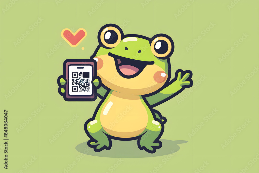 Flat Cute Cartoon Icons: Adorable Animals Scanning QR Codes with ...