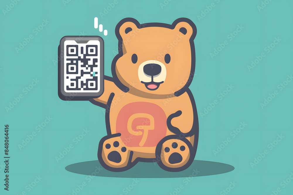 Flat Cute Cartoon Icons: Adorable Animals Scanning QR Codes with ...